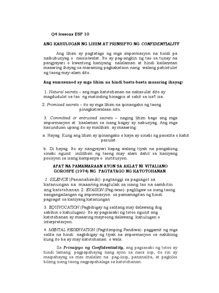 Q4 Lessons ESP 10 | PDF