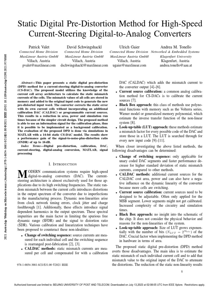 Static Digital Pre-Distortion Method For High-Speed Current-Steering ...
