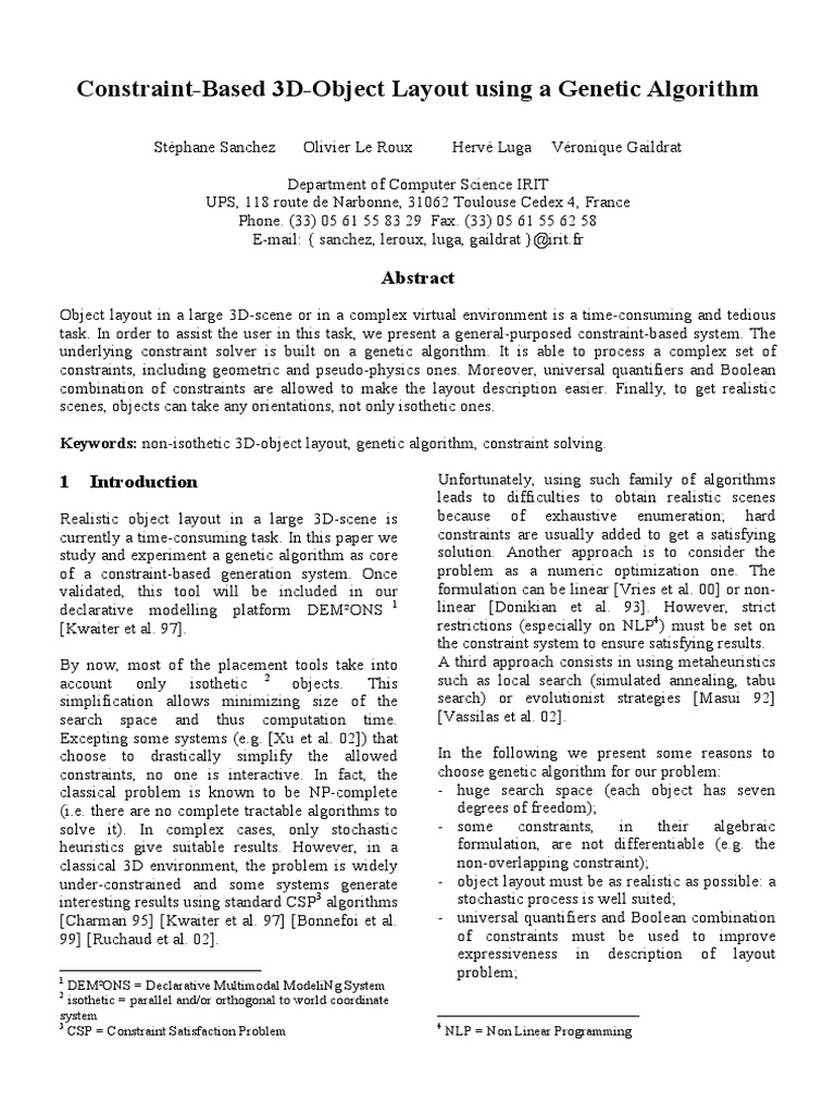 Constraint Based 3 D Object Layout Using | PDF | Genetic Algorithm | Metaheuristic