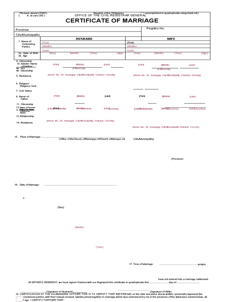 Marriage Certificate Template Philippines | PDF | Affidavit | Marriage