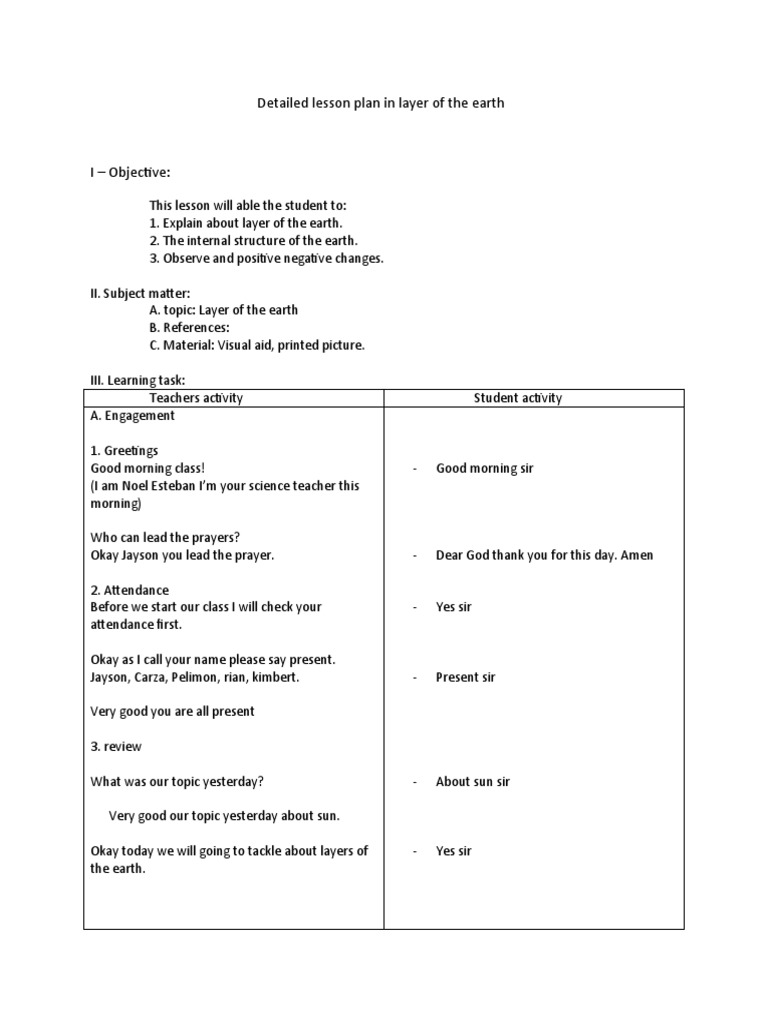 Detailed Lesson Plan in Layer of The Earth Noel Esteban | Download Free ...