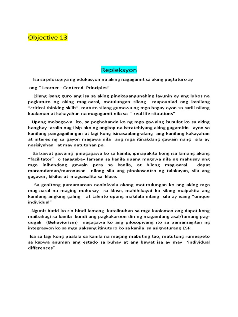 Objective 13 Repleksyon | PDF