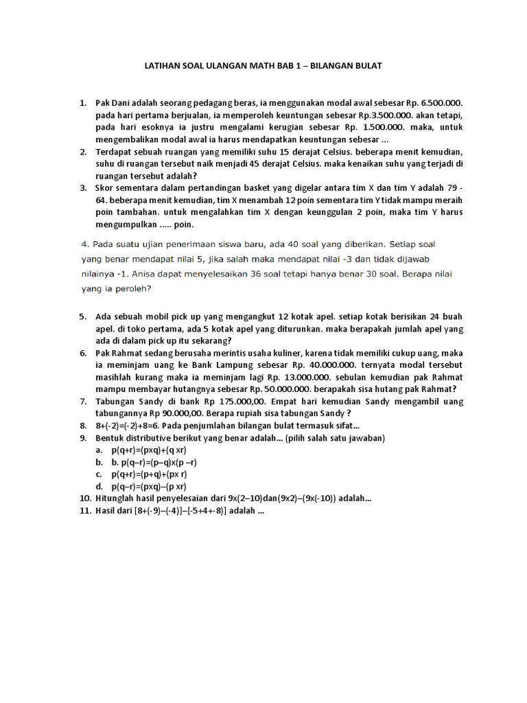 Latihan Soal Ulangan Math Bab 1 | PDF