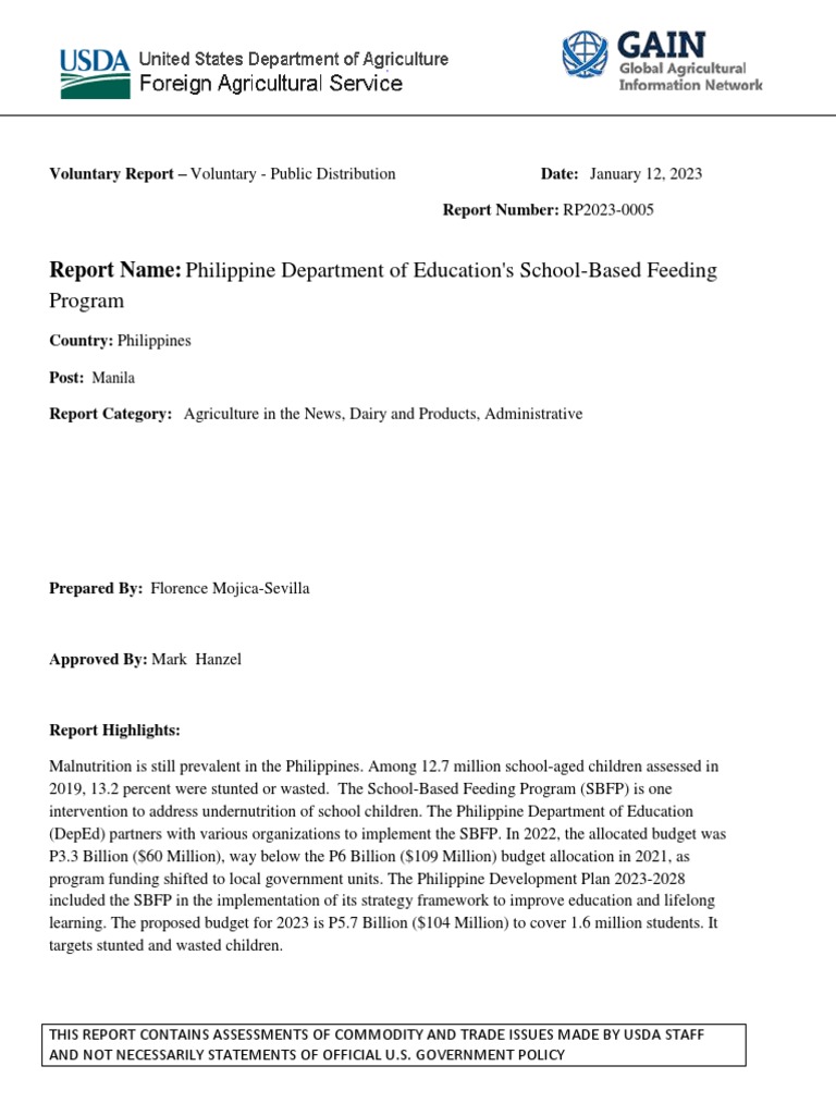 School-Based Feeding Program in the Philippines | PDF | Malnutrition | Milk