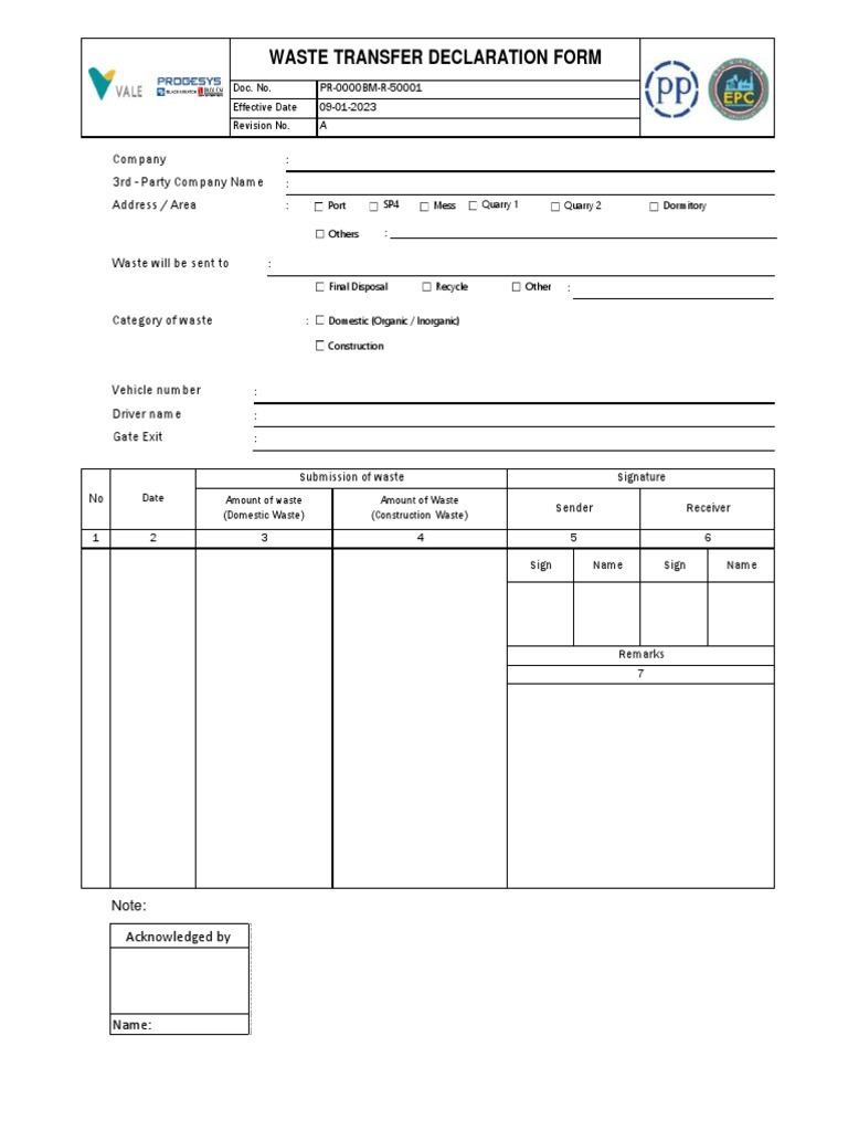 Waste Transfer Declaration Form Fix | PDF