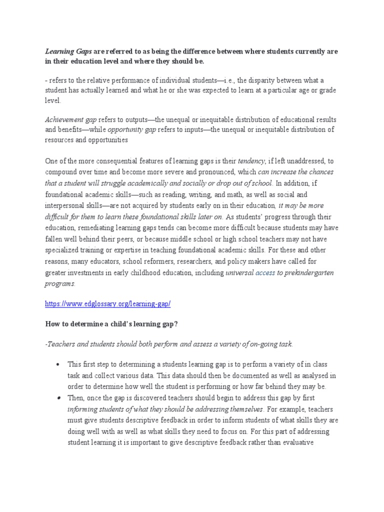 Learning Gaps Are Referred To As Being The Difference Between Where ...