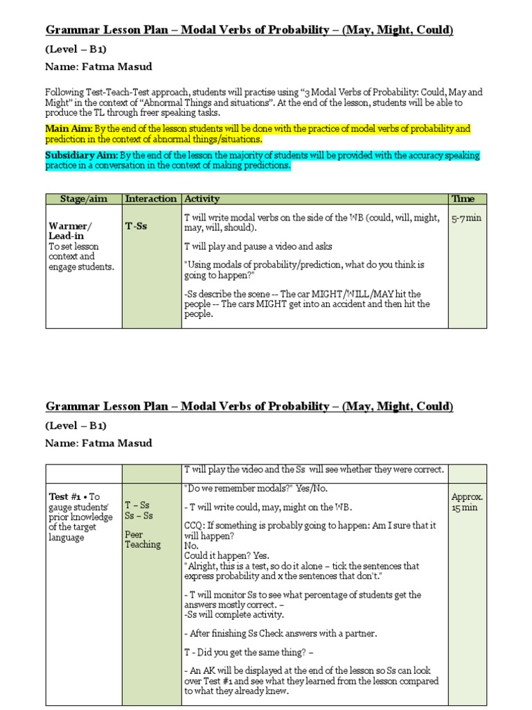 B1 Lesson Plan: Modal Verbs of Probability | PDF
