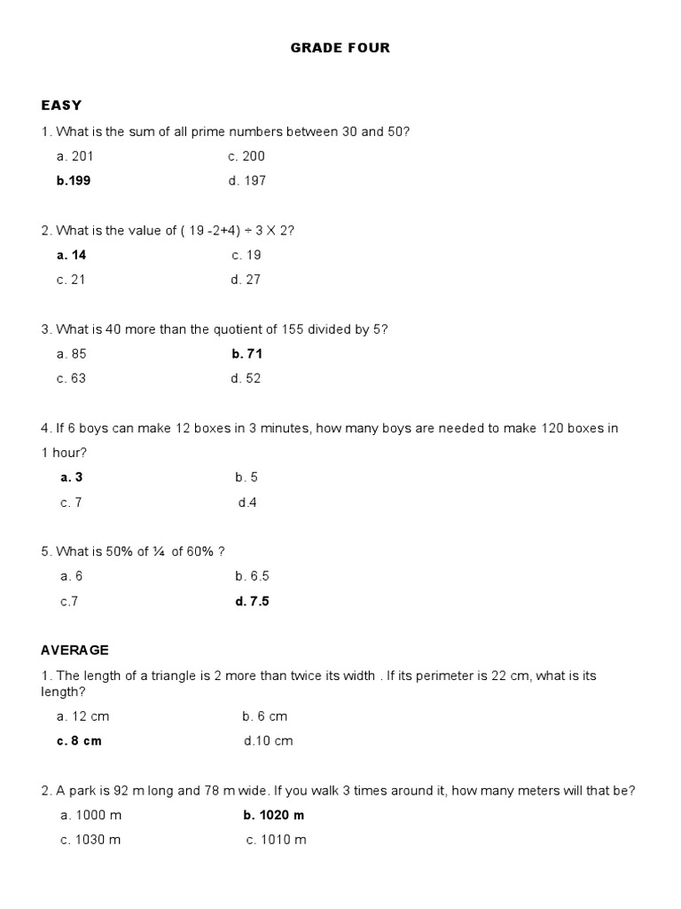 Math 4 Questionaire | PDF | Mathematics | Elementary Mathematics