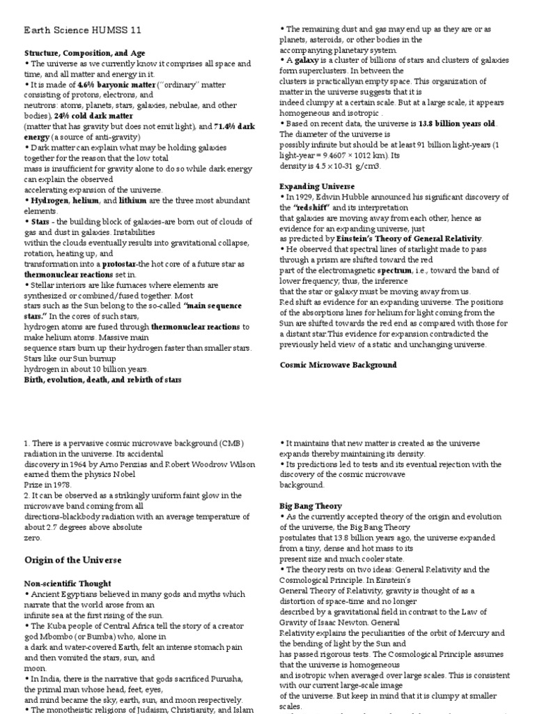 Earth Science HUMSS 11 | PDF | Stars | Universe