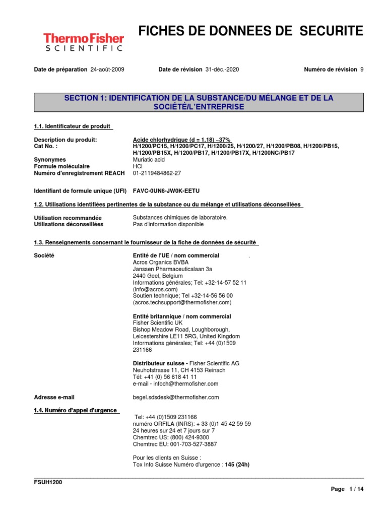 FDS HCL | Download Free PDF | Chimie