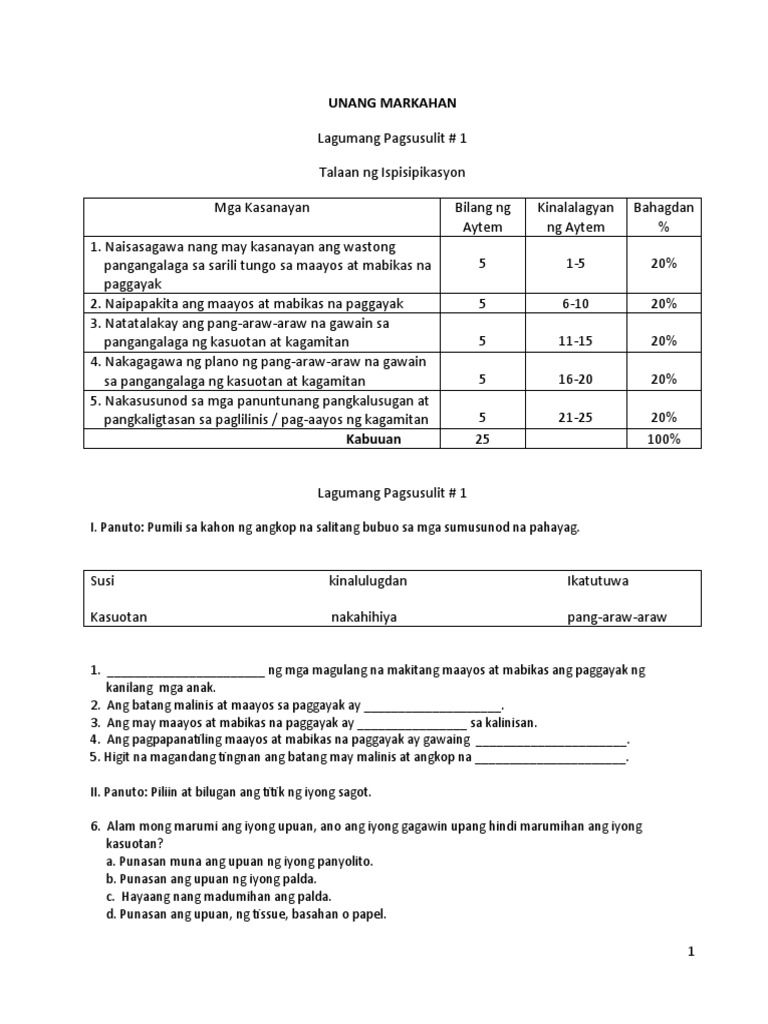Summative Test in EPP (First Grading - Fourth Grading) | PDF