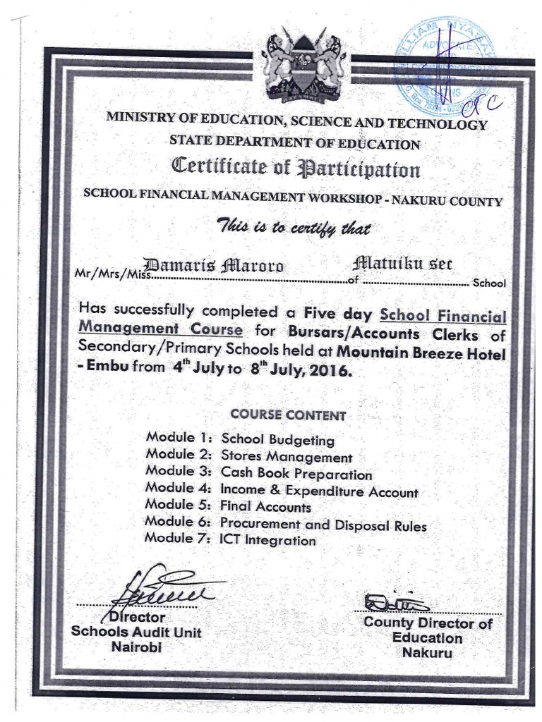 School Financial Management Certificate | PDF