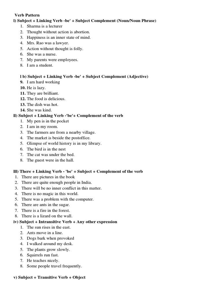 Verb Patterns. | PDF