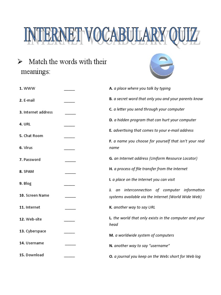 Internet Vocabulary Quiz Fun Activities Games | PDF