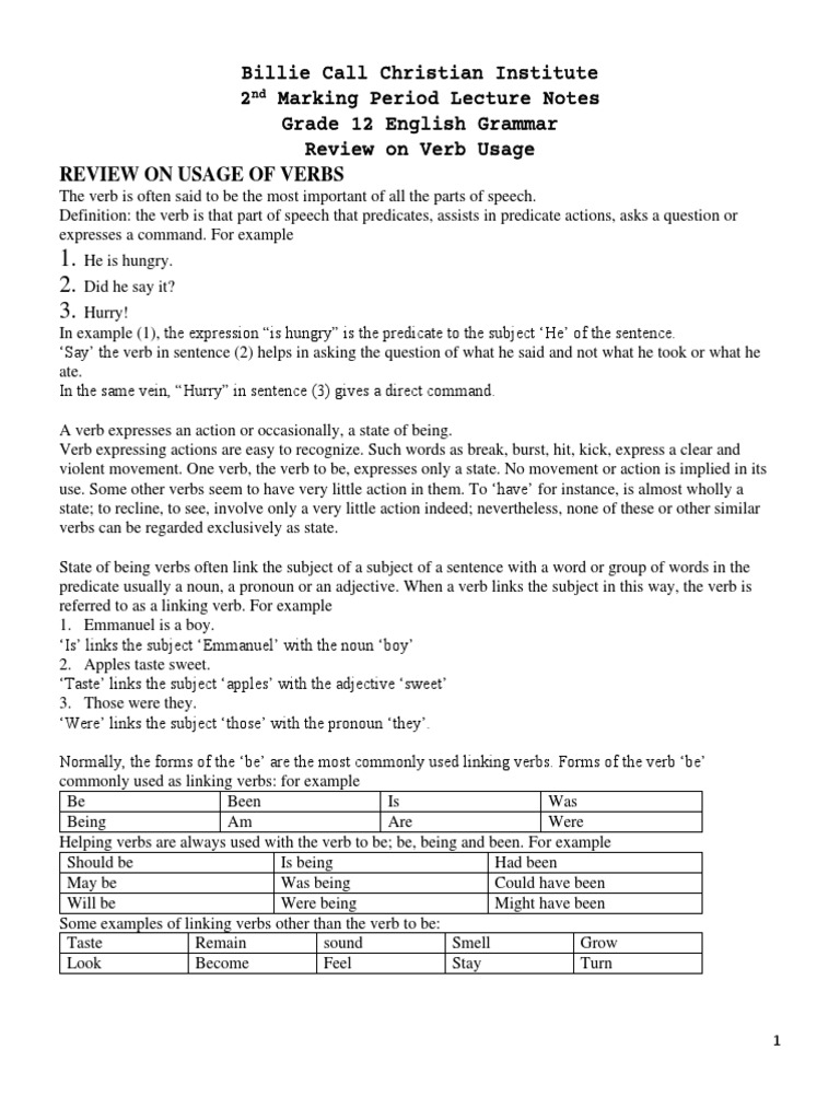 Review On Usage of Verbs | PDF | Grammatical Tense | Perfect (Grammar)