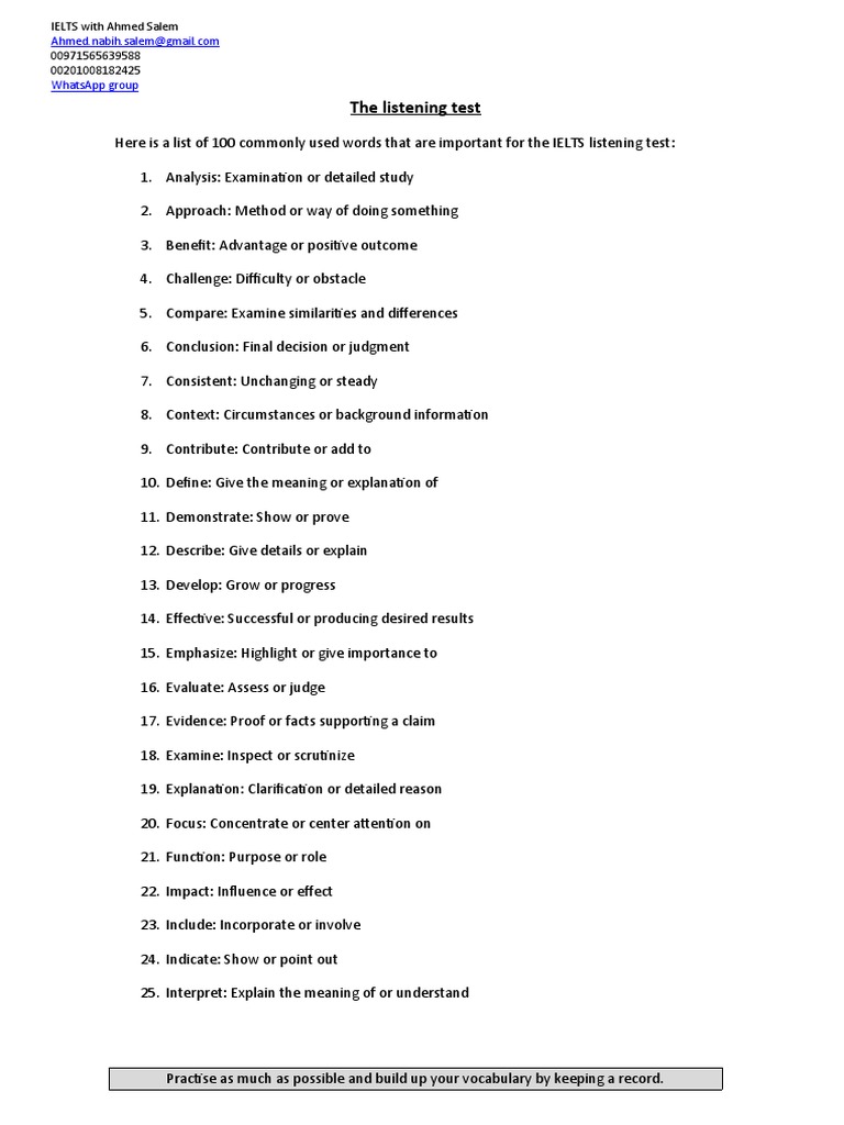 Listening Vocabulary Pdf Reason Cognition