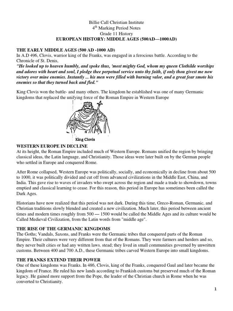 European History: Middle Ages (500Ad-1000Ad) The Early Middle Ages (500 ...