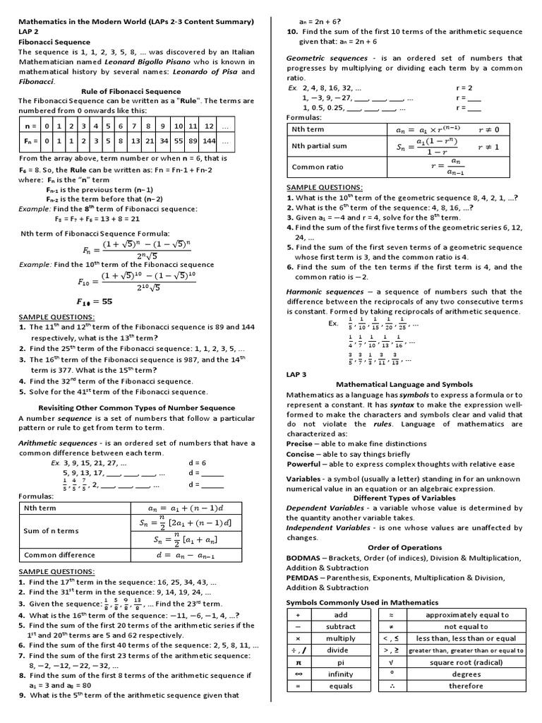Lap 2-3 Summary | PDF | Variable (Mathematics) | Numbers