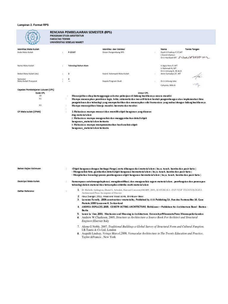 RPS Teknologi Bahan Alam - E2020 | PDF