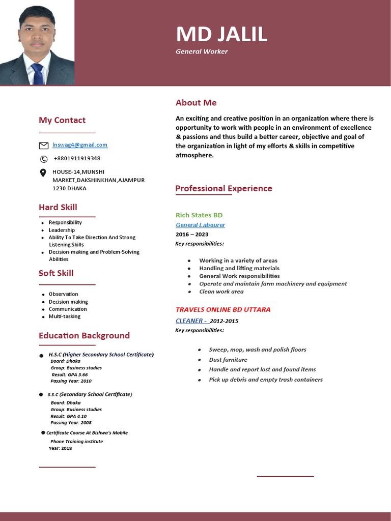 Jalil Final CV General Worker | PDF