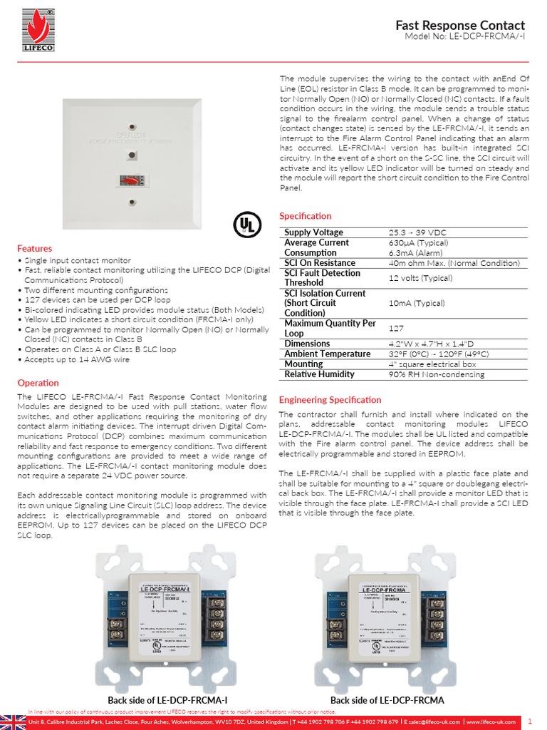 Fast Response Contact Monitoring LE FRCMA I | PDF