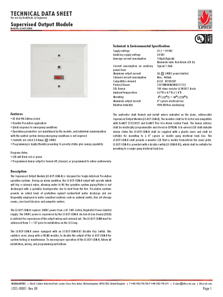 LIFECO LE DCP SOM R Supervised Output Module | PDF