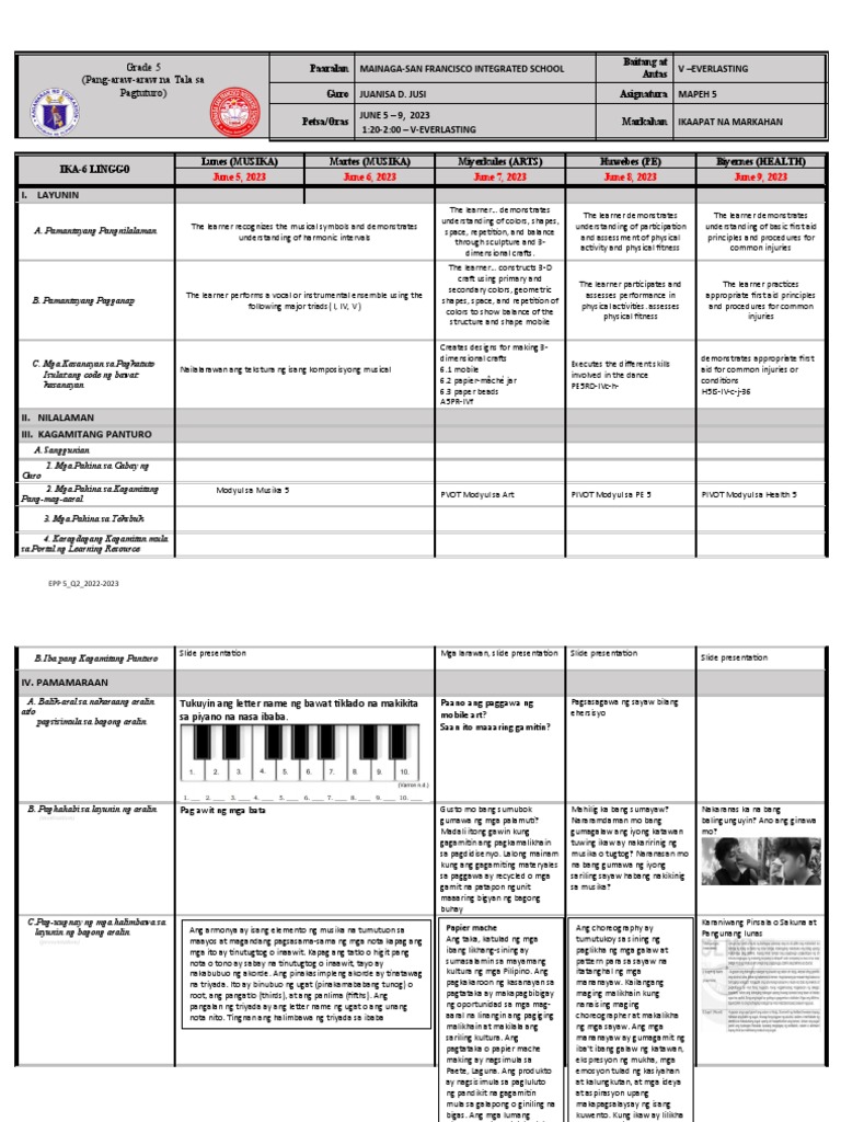 DLL MAPEH 5 - Q3 - Week 6 | PDF