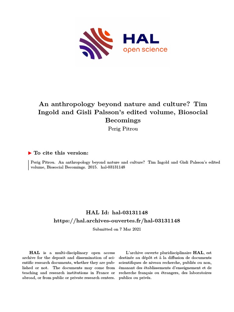 2015 Perig Pitrou - An Anthropology Beyond Nature And-Culture | PDF