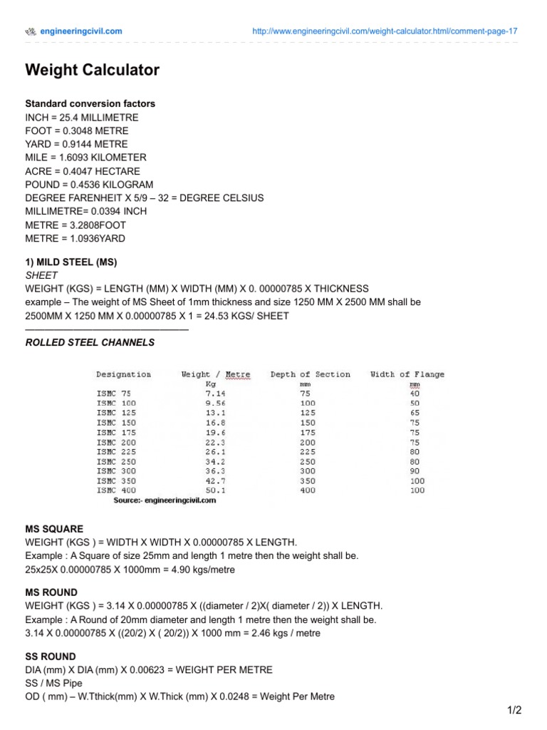 Weight Calculator | PDF | Sheet Metal | Length