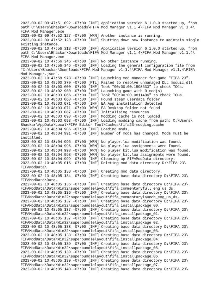 FIFA Mod Manager v1.1.4 Logs | PDF | Software | Computer Architecture