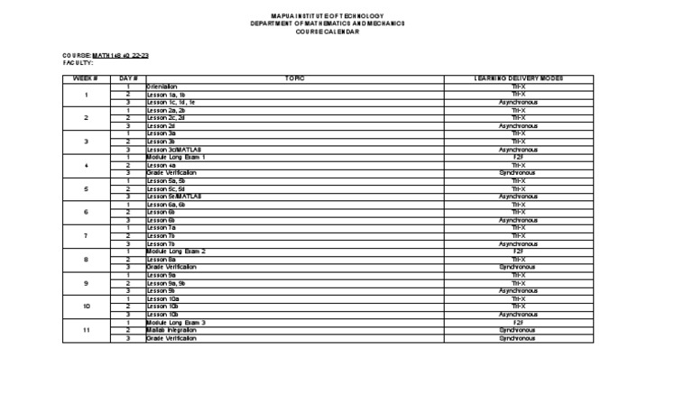Math148 Course Calendar 4Q 22-23 | PDF