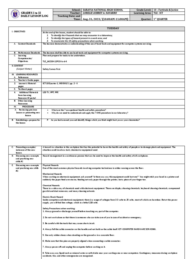 DLL - Tle Ict CSS 10 - Q1 - D2 | PDF | Learning | Electrostatic Discharge