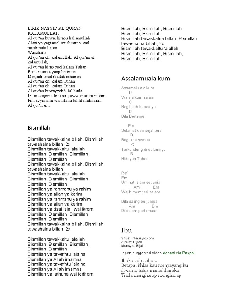 Lirik Nasyid Al | PDF