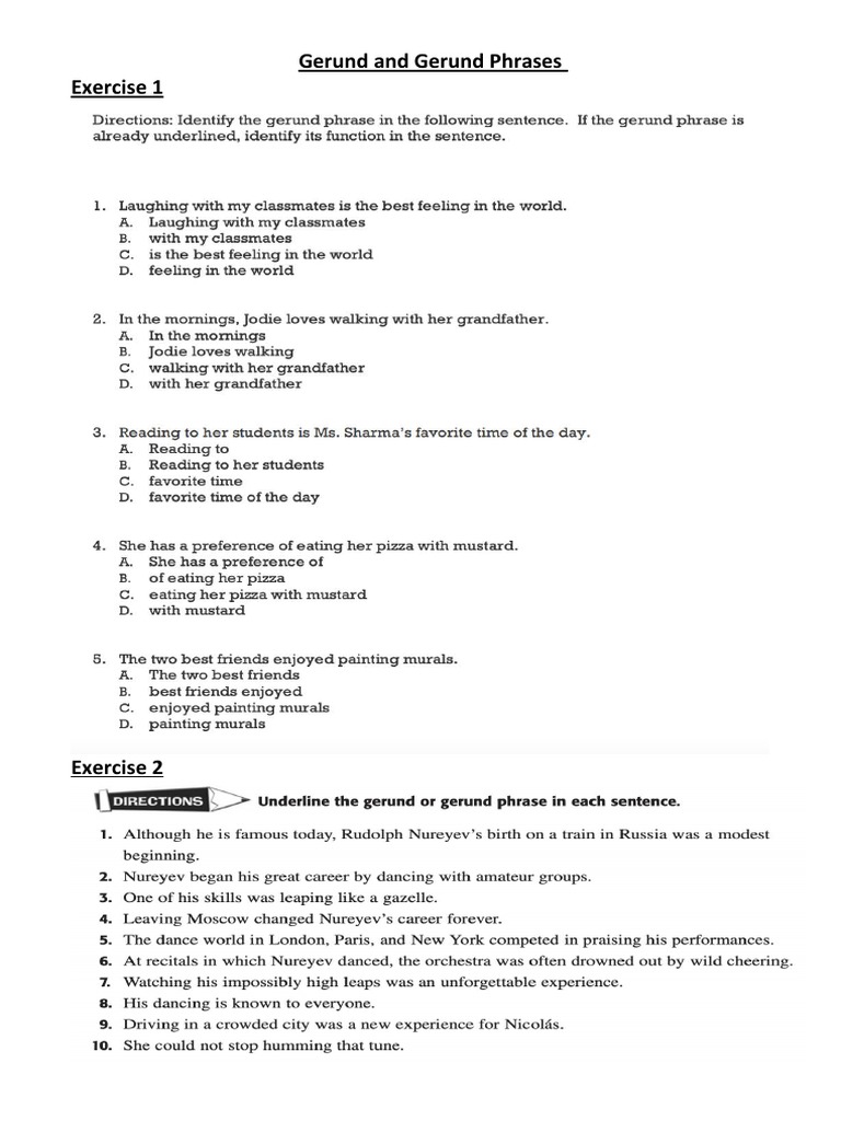 Gerund Worksheet | PDF
