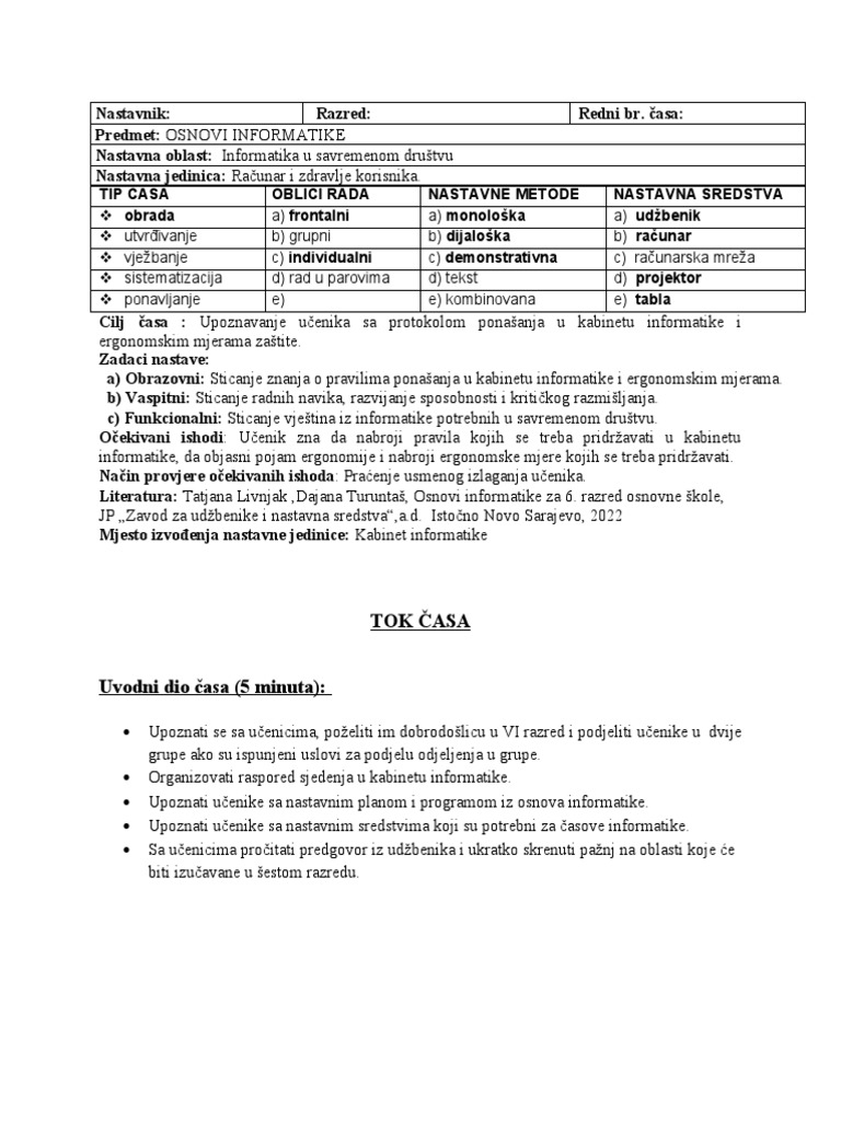 Priprema VI Razred | PDF