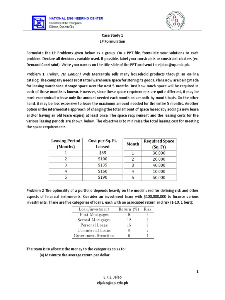 Case 1 LP Formulation Ver 1 | PDF | Mathematical Optimization | Economies