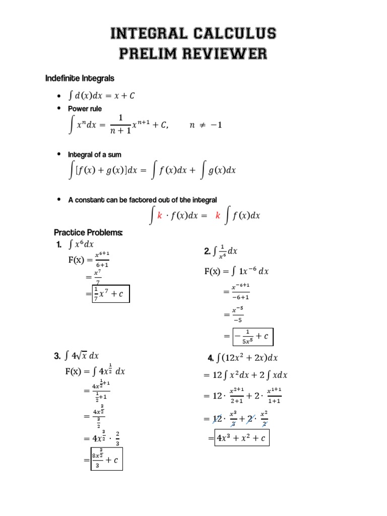 Integral Calculus Prelim Reviewer | PDF | Mathematical Analysis