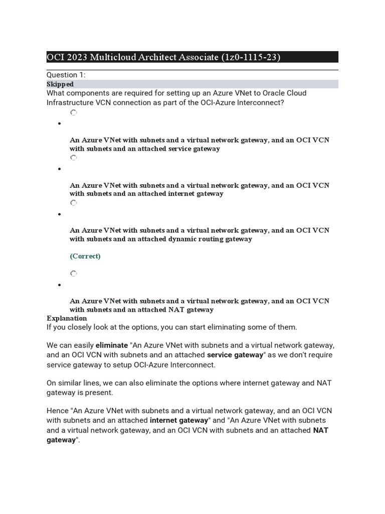 Oci 2023 Multicloud Architect Associate Sure Pass Pdf Cloud