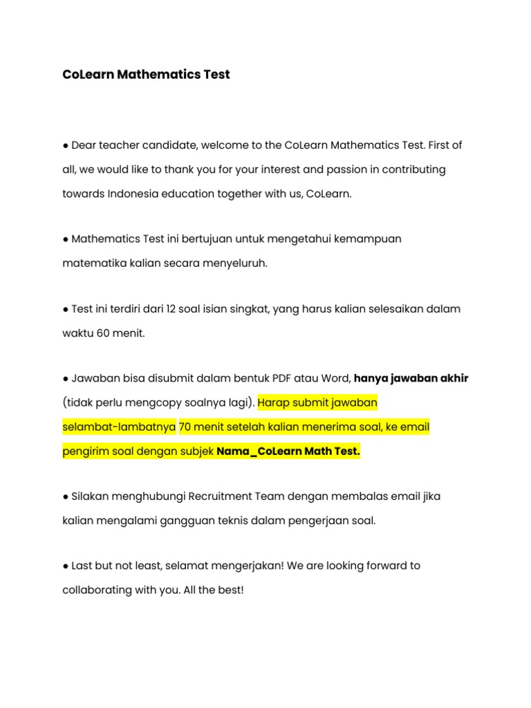 Colearn - Math Test | PDF