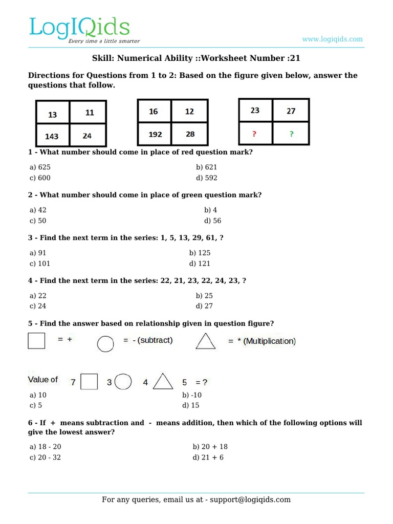 Skill: Numerical Ability::Worksheet Number:21 | PDF