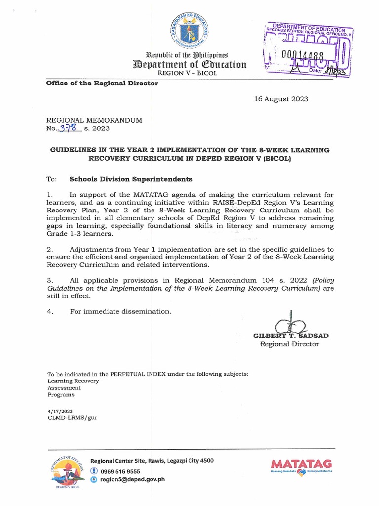 RM - 378 S - 2023 - Guidelines in The Year 2 Implementation of The 8 ...