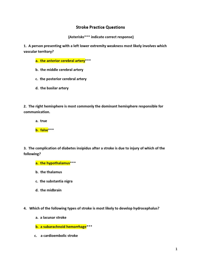 14SCRNPractice QuestionsSeptember2020 | PDF | Stroke | Angiography