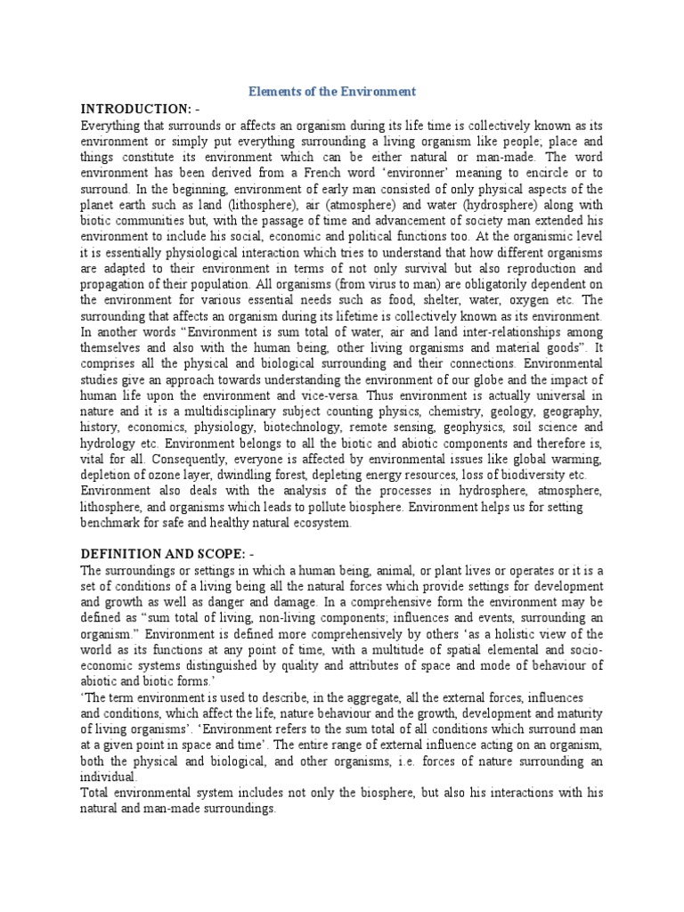 Note On Elements of Environment | PDF | Ecosystem | Natural Environment
