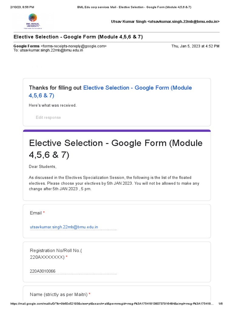 Elective Selection - Google Form (Module 4,5,6 & 7) | PDF | Analytics | Strategic Management