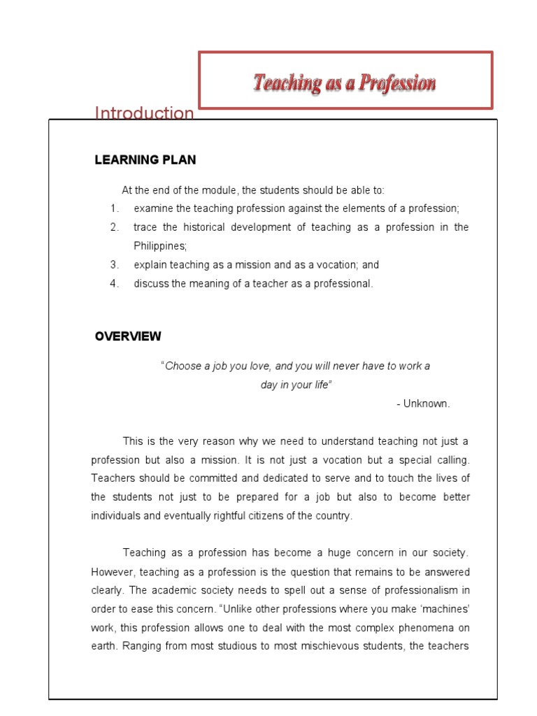 The Teaching Profession Introduction | PDF | Mary, Mother Of Jesus ...