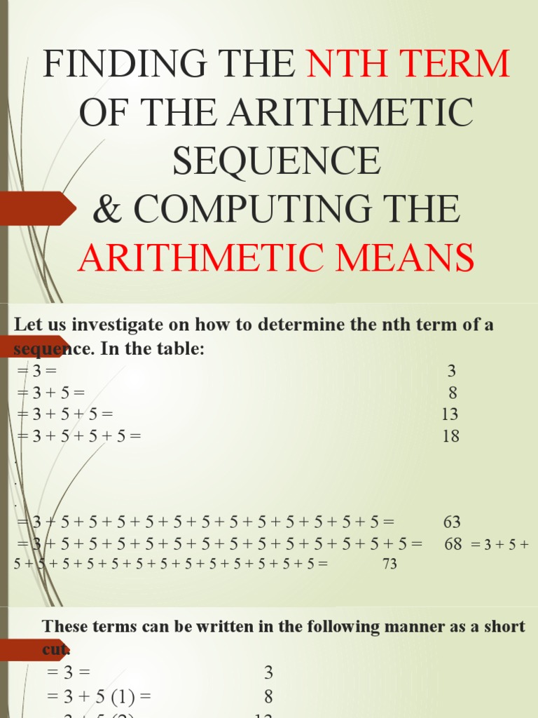 Nth Term and Arithmetic Means Guide | PDF | Mean | Mathematical Analysis