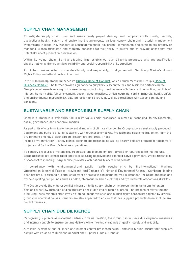 SUPPLY CHAIN MANAGEMENT Sembcorp | PDF