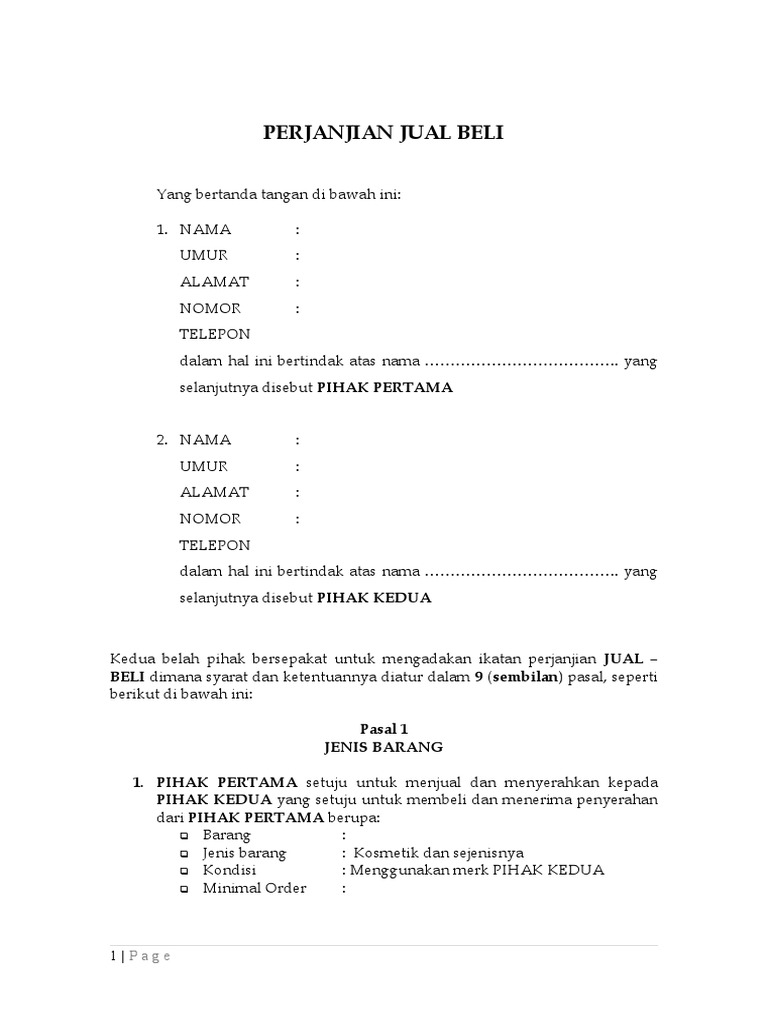 Draft Perjanjian Jual Beli | PDF