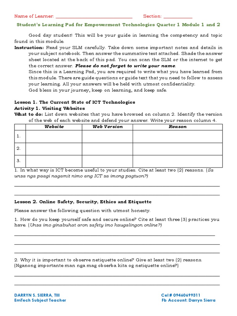 Emtech 11_LAS_Q1 Module 1&2 | PDF