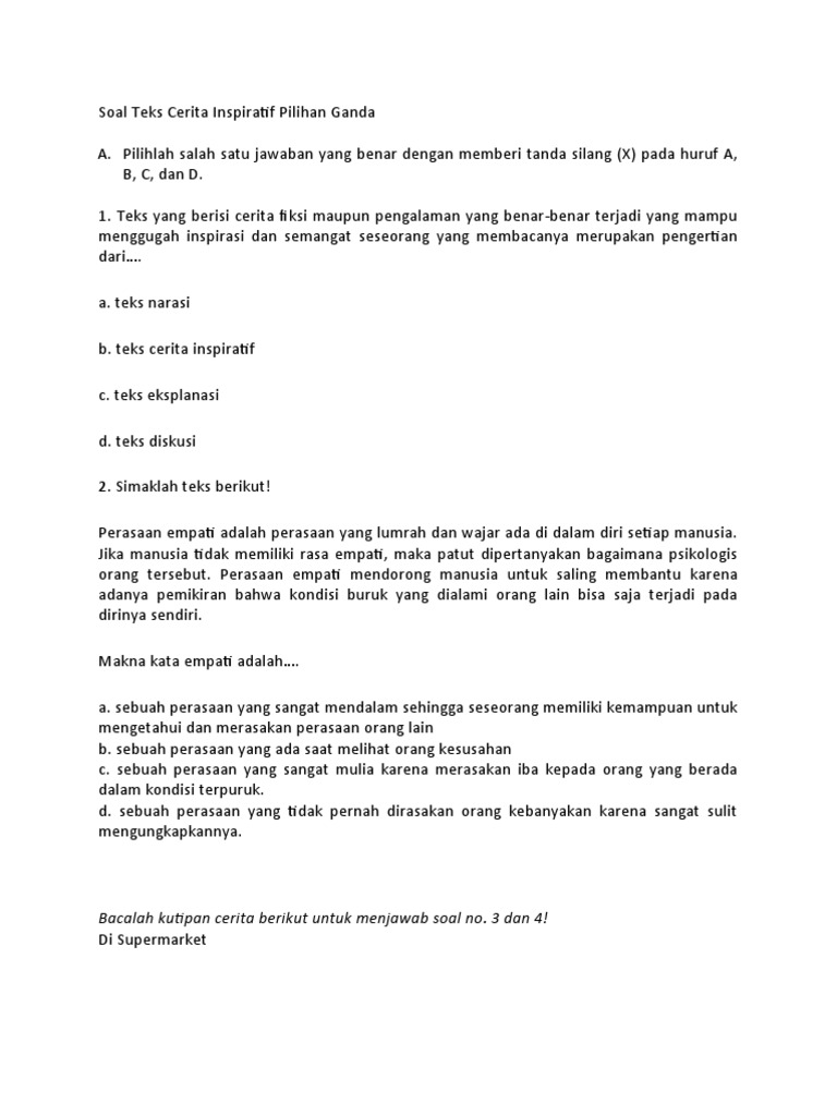SOAL TEKS DISKUSI DAN TEKS CERITA INSPIRATIF | PDF
